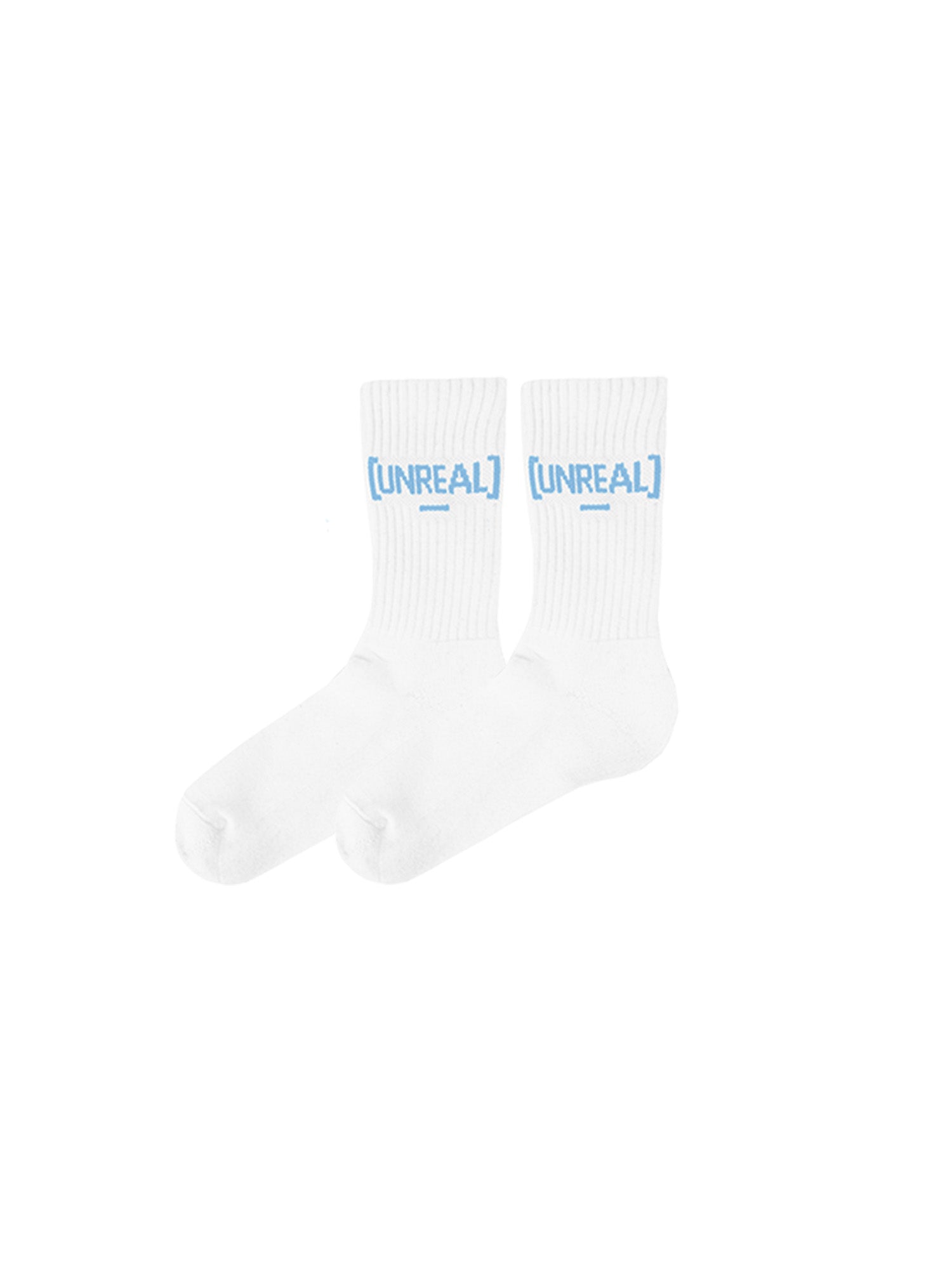 UNREAL - White/Baby blue logo Socks – [UNREAL] Industries